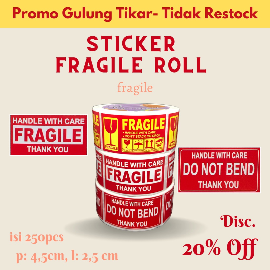 Jual 250 pcs Sticker Fragile Roll Kecil Ukuran 4,5cmx2,5cm label olshop ...