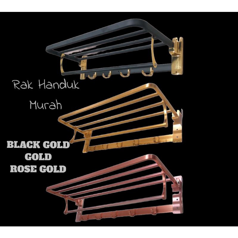Jual Rak handuk 5 baris lipat Black Gold Rose Gold / Full stainless ...