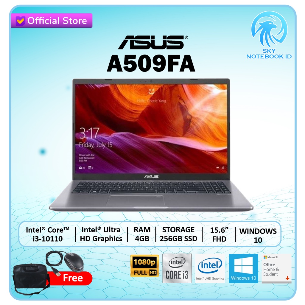 Jual Laptop ASUS A509FA core I3 10110 4GB 256SSD W10+OHS 15.6FHD BLIT ...
