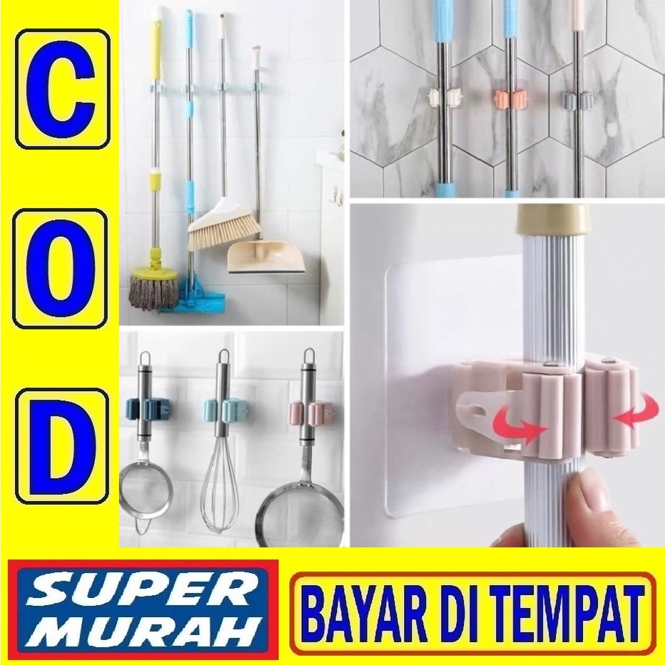 Jual KOM 12L Holder Gantungan Sapu Jepit Gagang Pel Mop Suction Hanger ...