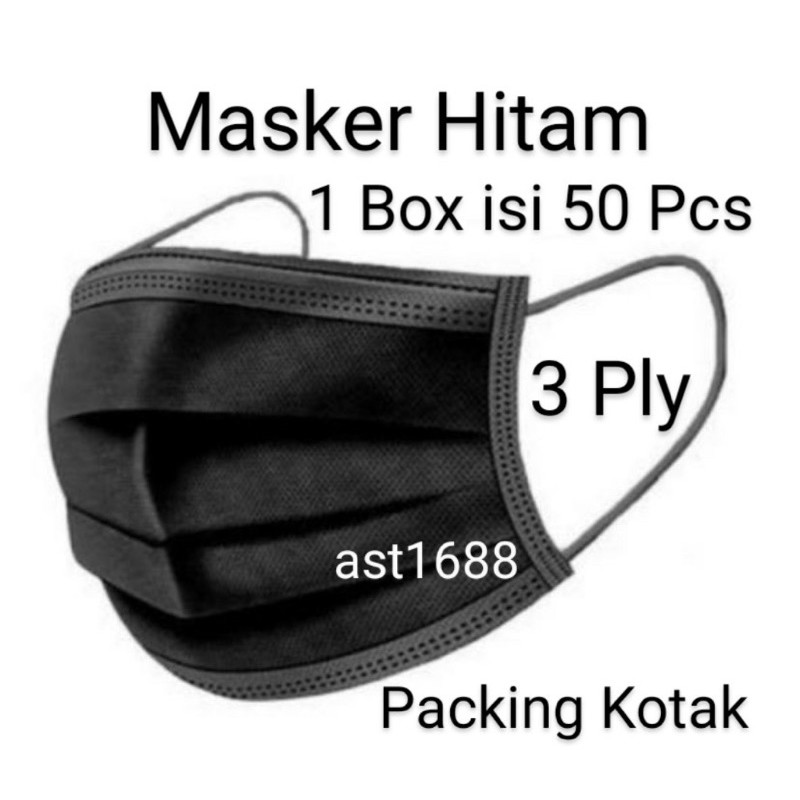 Jual Masker 3ply warna Hitam Medis Surgical 3 ply 1 Box isi 50 Pcs ...