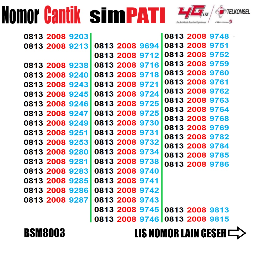 Jual NOMOR CANTIK TELKOMSEL simPATI Cantik Murah Bisa Cod Banyak Pilihan Angka cantik dan hoki 8 ...