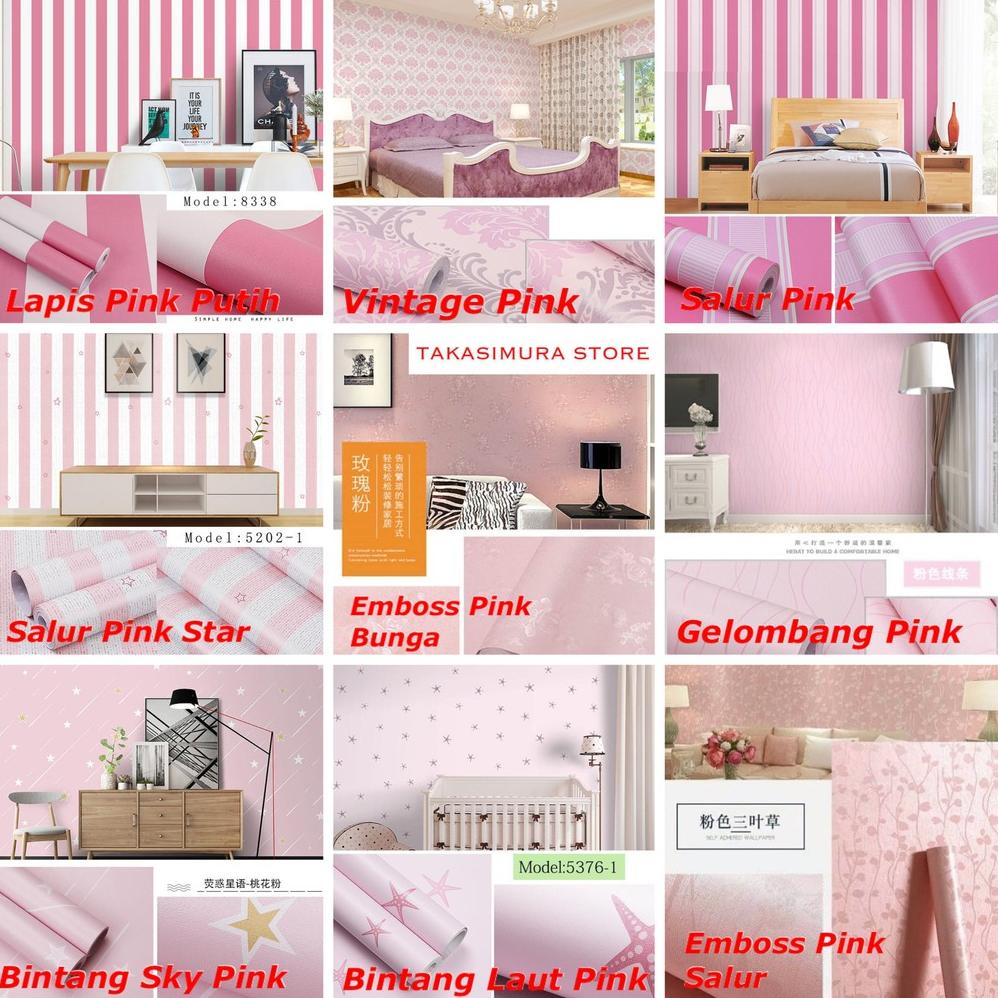 Jual Wallpaper Dinding Wallsticker Walpaper 45 Cm X 10 M Tema Pink Salur Garis Batik Vintage ...