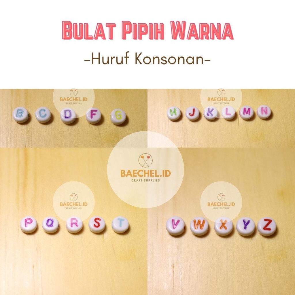 Jual [Pilih Huruf] Manik Mote Huruf Bulat Pipih WARNA | Huruf Konsonan ...
