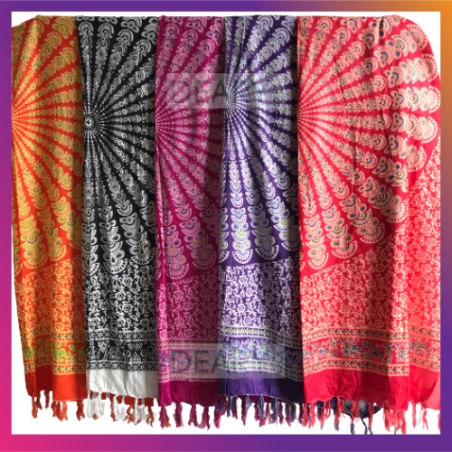 Jual Kain Pantai Bali Rayon Motif Mandala Gajah & Merak Ujung Rumbai ...