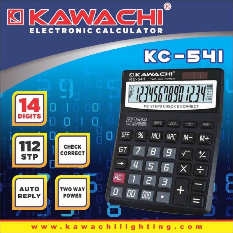 Jual KAWACHI Kalkulator 14 digit KC 541 | Electronic Calculator 2 ways ...