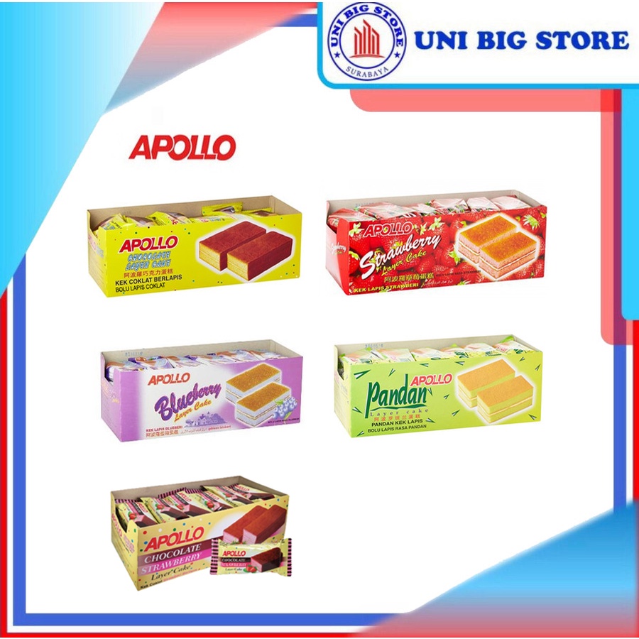 Jual Apollo Layer Cake Chocolate Pandan Blueberry Strawberry 24 Pcs x ...