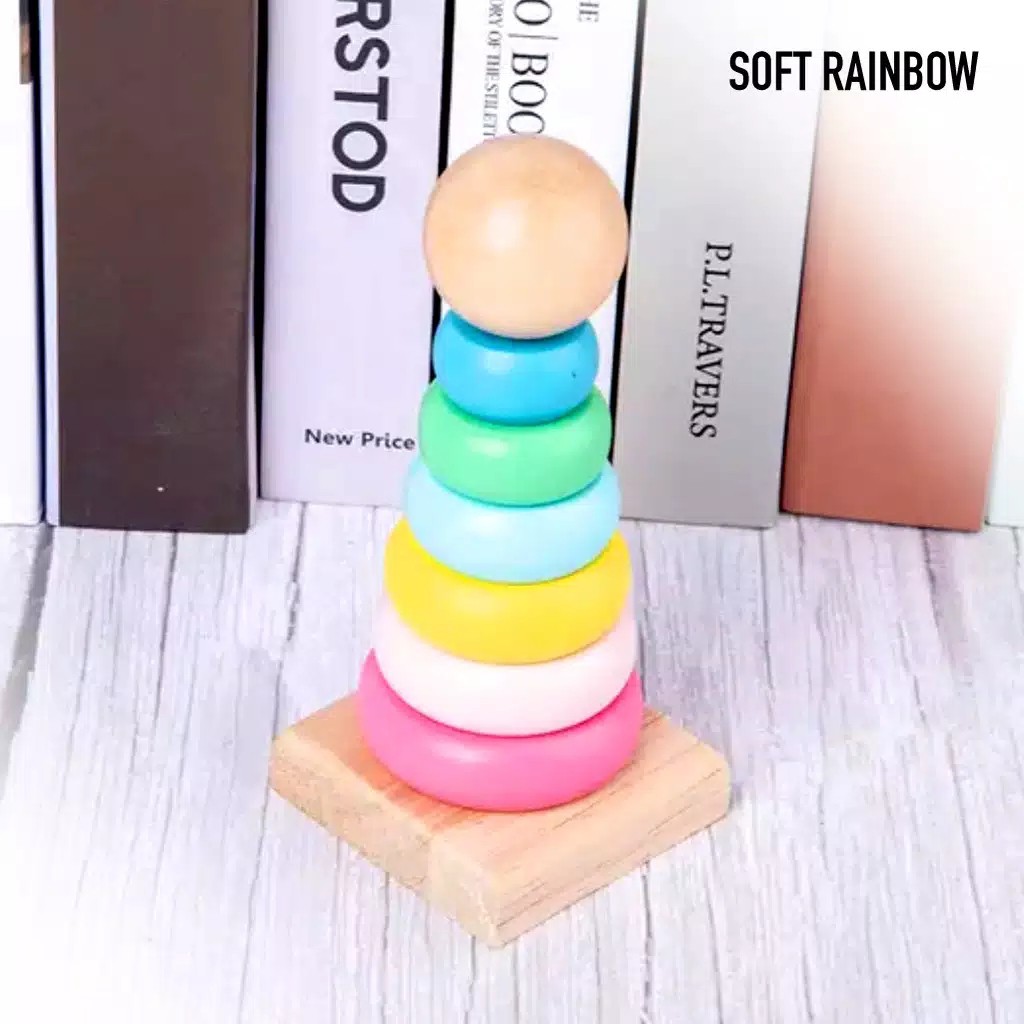 Jual Mainan Susun Anak Rainbow Tower Menara Donat Mainan Balok Kayu ...