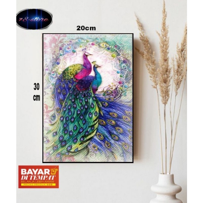 Jual HIASAN DINDING TEMA BURUNG MERAK/POSTER KAYU GAMBAR BURUNG MERAK ...