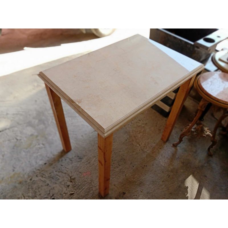 Jual MEJA DAPUR BATU MARMER PUTIH VARIASI KAKI KAYU | Shopee Indonesia