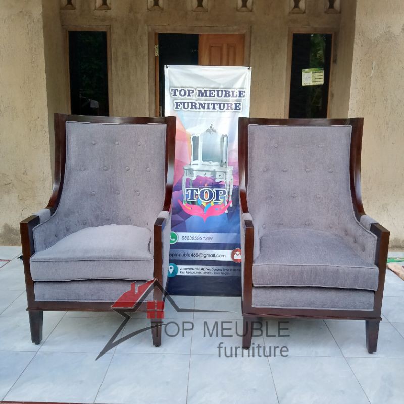 Jual Sepasang sofa wing ( sofa tamu, stool, meja makan, lemari pajangan ...
