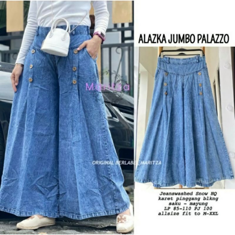 Jual Alaska Celana Kulot Jeans Lepis Jens Wanita Jumbo Hight Waist Payung Palazzo Kekinian ...