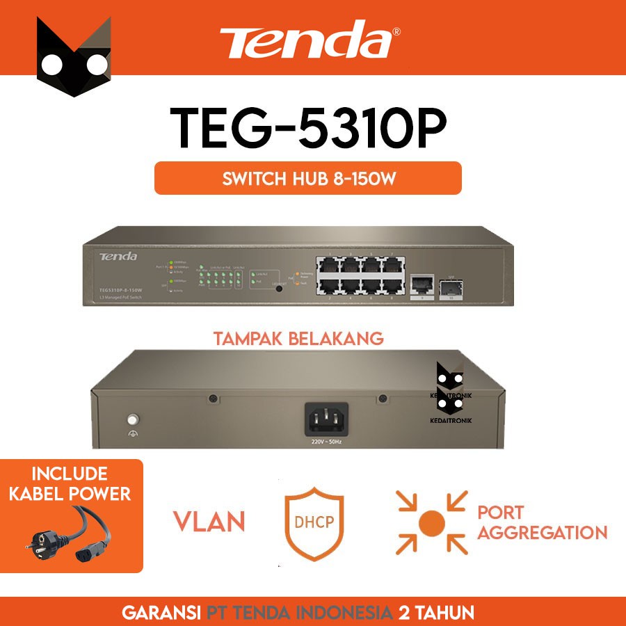 Jual Tenda TEG5310P Switch HUB Port 8 150W LAN Gigabit Fast Ethernet PoE TEG 5310P | Shopee ...