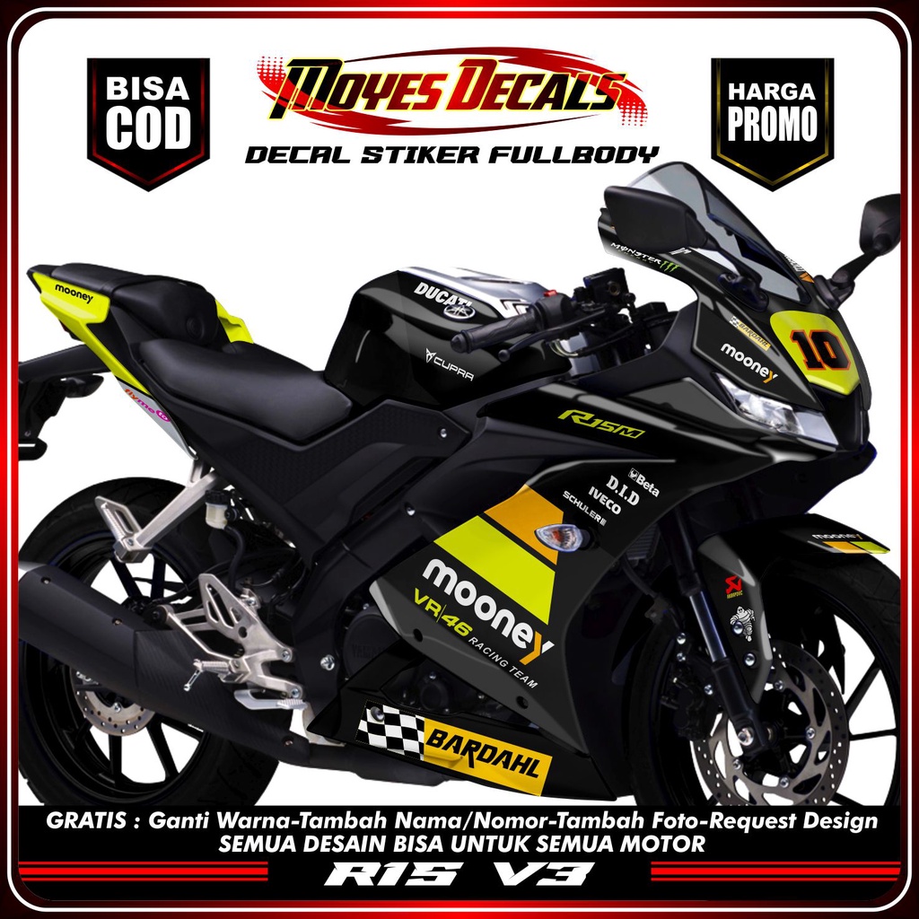 Jual COD Decal stiker striping r15 v3 Mooney Racing VR46 stiker motor ...