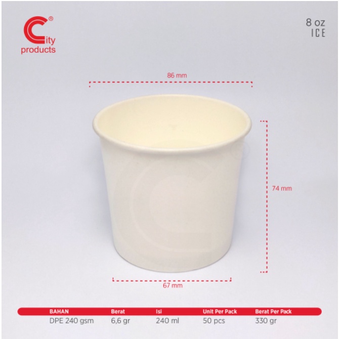 Jual Paper Cup 8oz ICE CREAM (240ml) tanpa tutup @100pcs | Shopee Indonesia