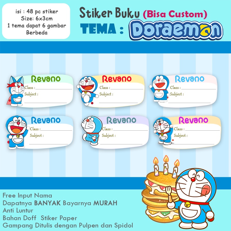 Jual 48pcs STIKER BUKU/Stiker Kelas Free Design,Free Input Nama,Request ...