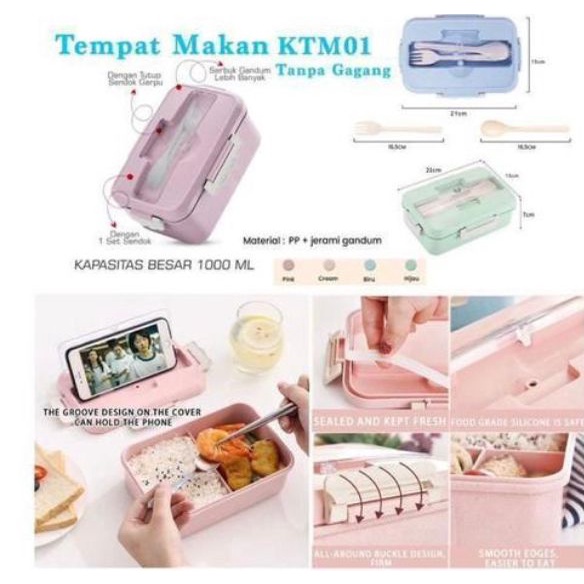 Jual Lunch Box Set Kotak Bekal Makan Jerami Gandum Kotak makan 1000ml 4 in 1 free sendok ...