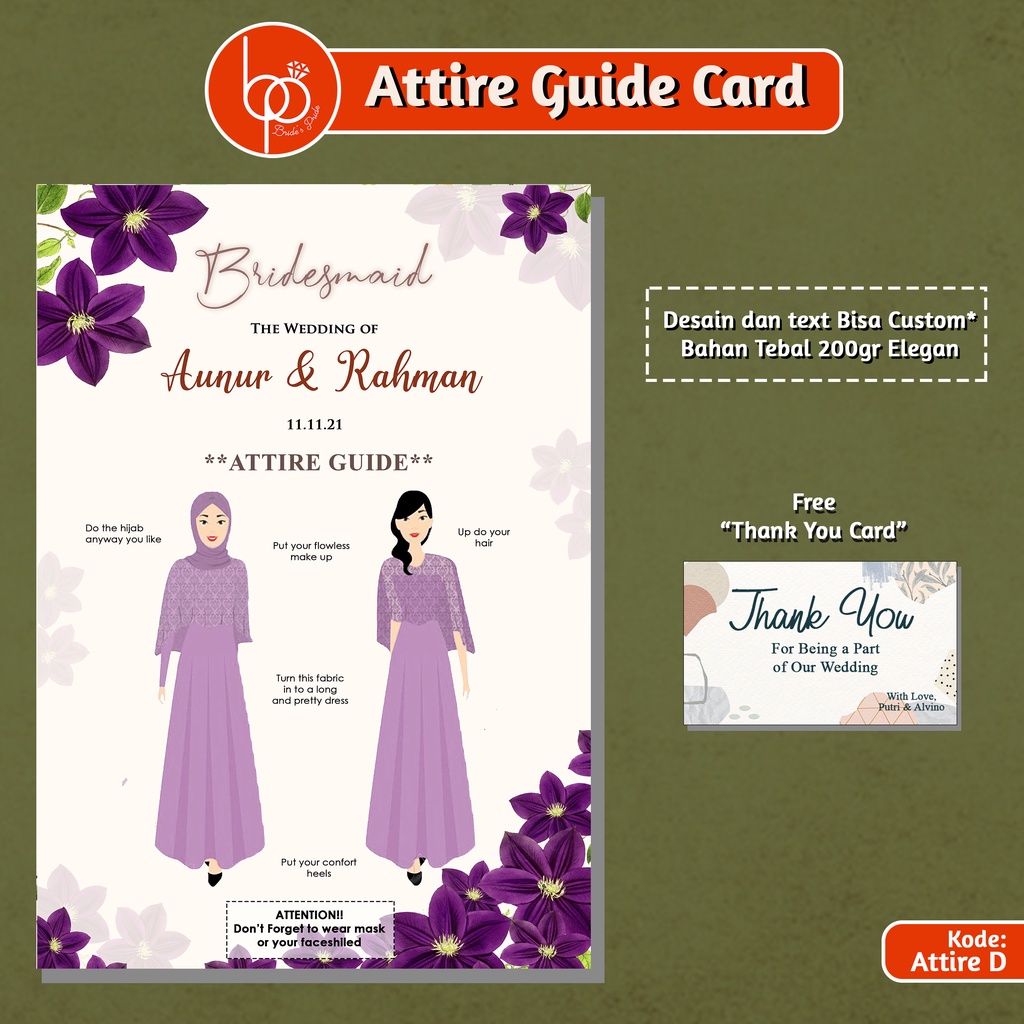 Jual Attire Guide Card, Kartu Undangan, Invitation Bridesmaid Groomsmen ...