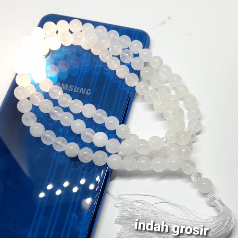 Jual TASBIH BATU GIOK PUTIH SALJU 99BUTIR 8MM NATURAL | Shopee Indonesia