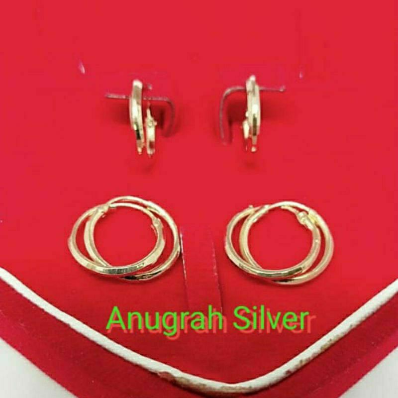Jual Anting Ring polos anak/remaja warna Rose gold kilau perak asli 925/Silver lapisan emas ...