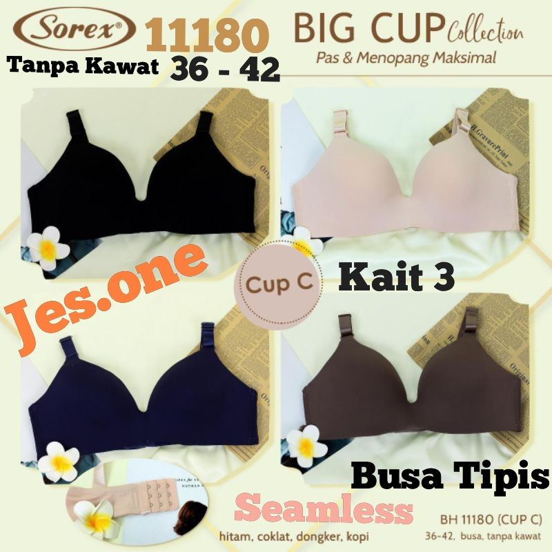 Jual SOREX 11180 Bra BH Busa Tipis Tanpa Kawat Seamless Cup C Kait 3 sz ...