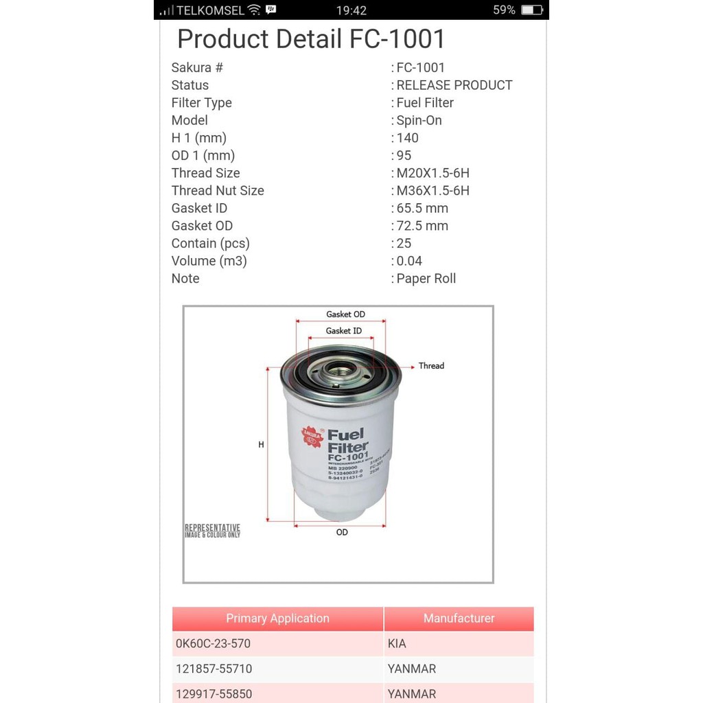 Jual Filter Solar / Fuel Filter Mitsubishi L 300 Dsl FC-1001 Sakura ...