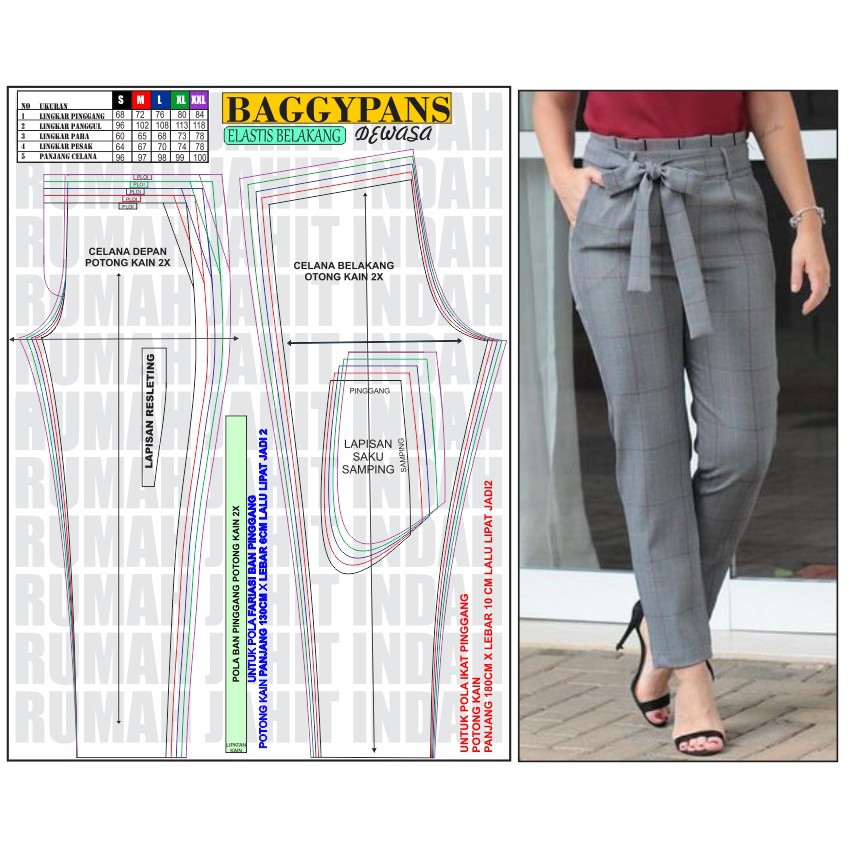 Jual Pola Celana Baggy Pants ukuran S - XXL Celana Pensil Wanita Elastis Belakang | Shopee Indonesia