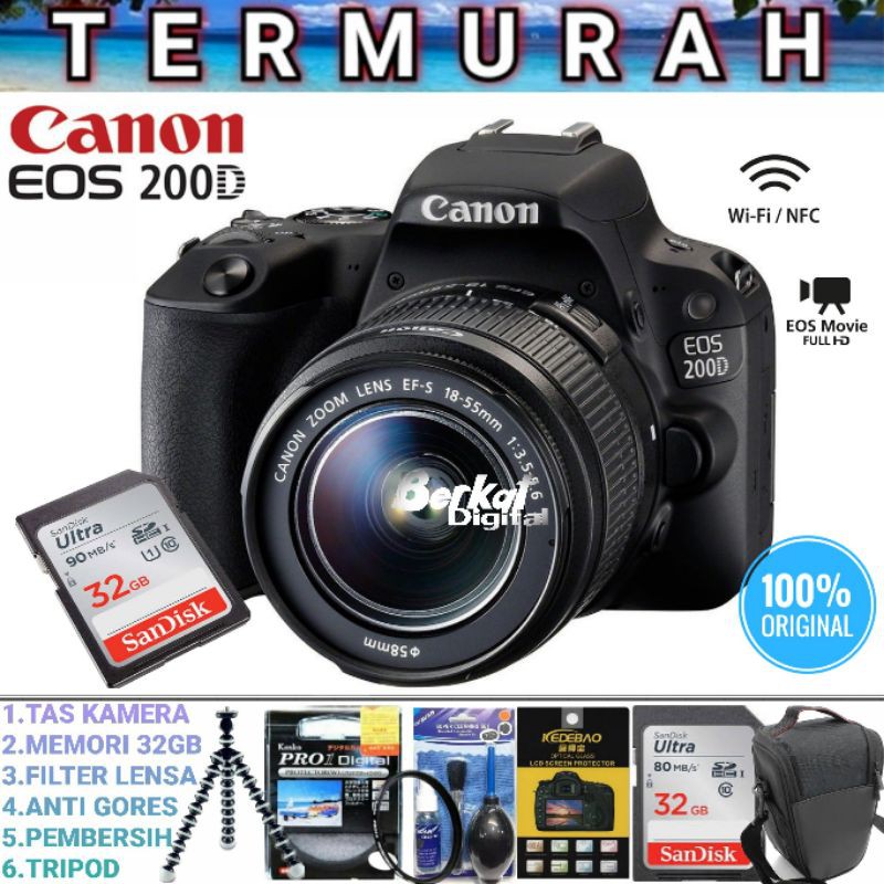 Jual KAMERA BARU CANON EOS 200D KIT 18-55MM GARANSI 1 TAHUN READY ...