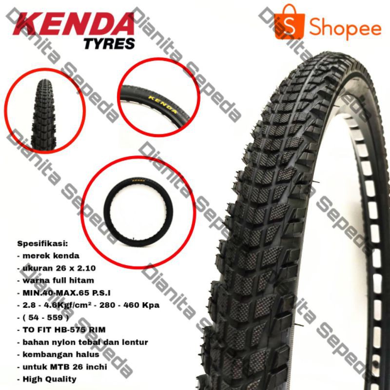 Jual ban luar 26 x 2.10 kenda sepeda mtb gunung kembangan halus untuk jalan aspal 26 inchi 26x2 ...
