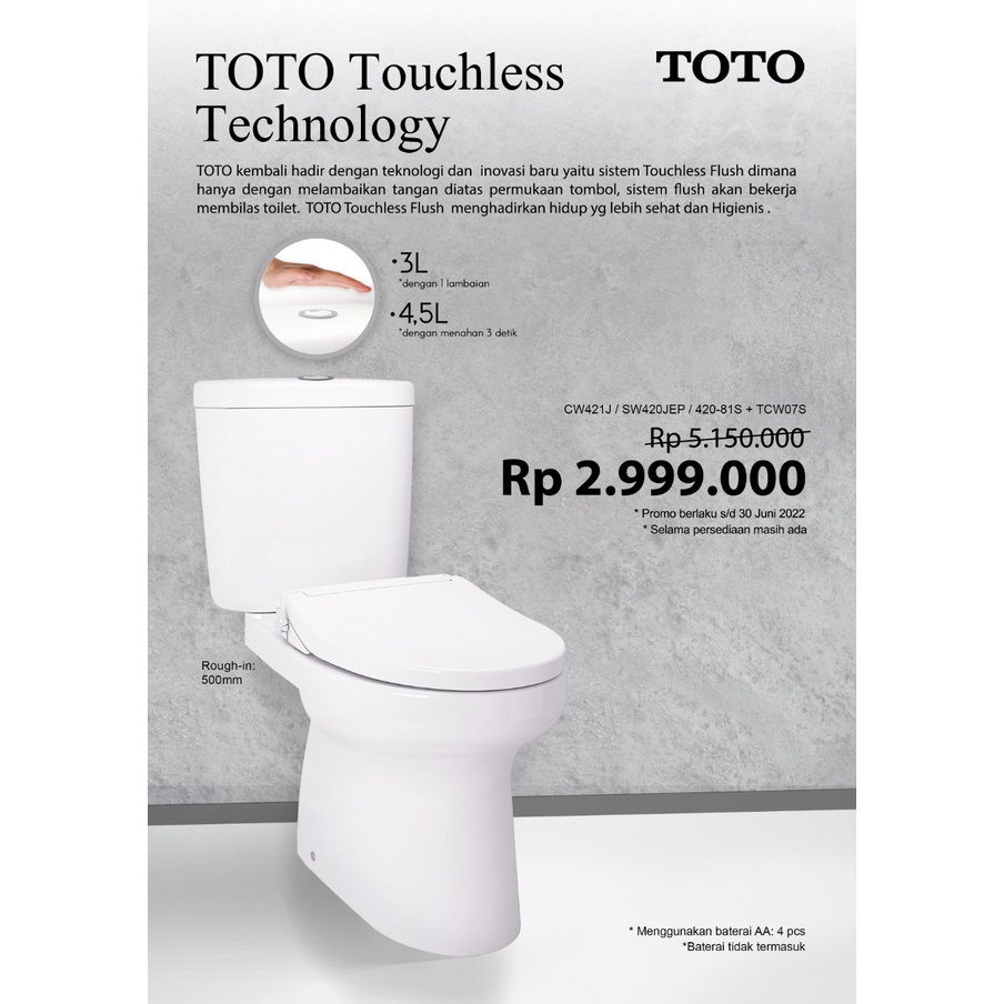 Jual TOTO - KLOSET DUDUK TOTO CW 421 J SENSOR PUTIH ( HARGA PROMO ...
