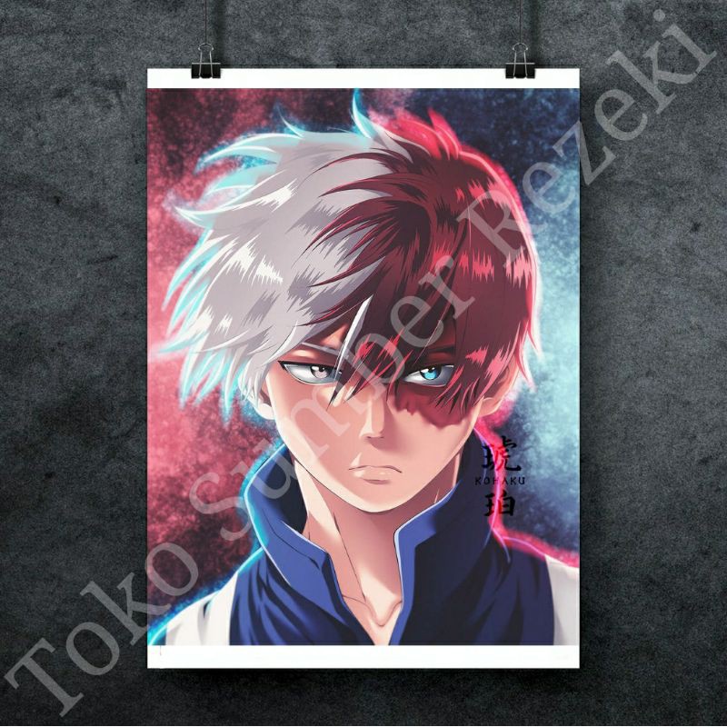 Jual Poster Shoto Todoroki Fire Ice My Hero Academia Lukisan Kanvas A4 ...