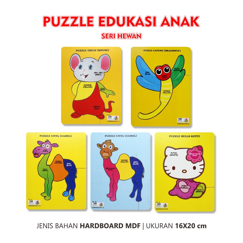 Jual Manan Edukasi Puzzle Kayu Mainan Edukasi Anak Hewan Tikus Capung ...
