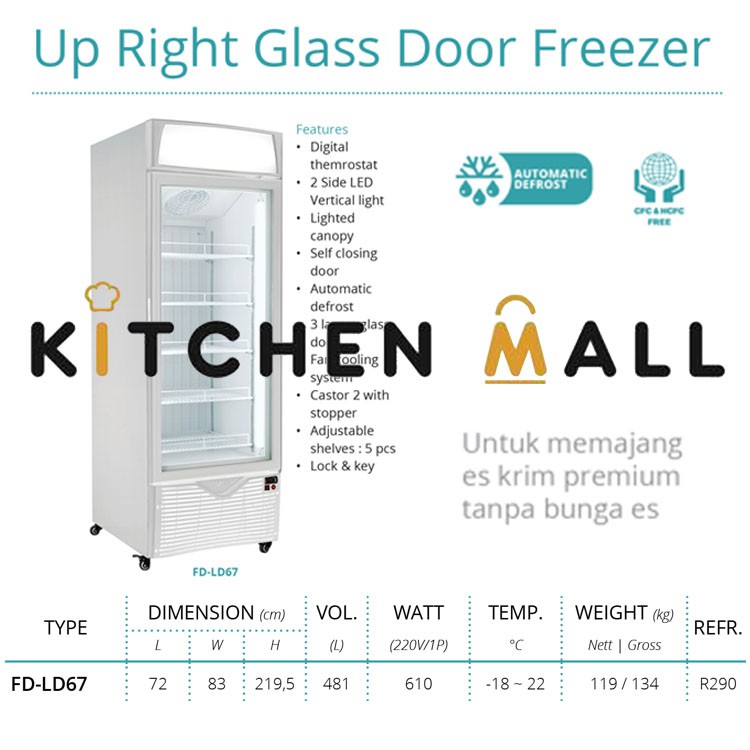Jual GEA FD-LD67 up right glass door freezer - showcase ice cream ...