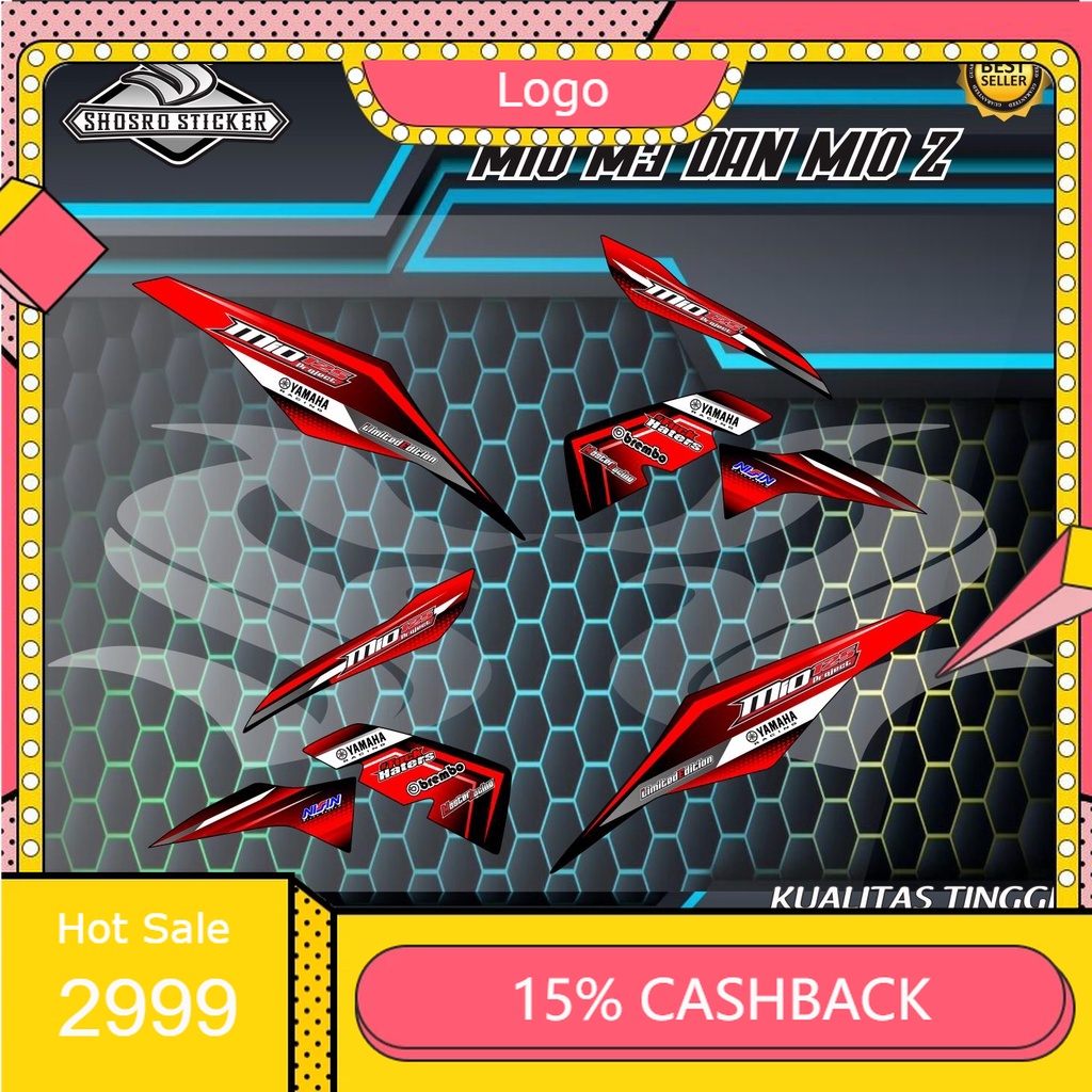 Jual KAFA STIKER VARIASI COD-STRIPING CUSTOM MOTOR YAMAHA MIO M3 DAN MIO Z MOTIF RACING MERAH ...
