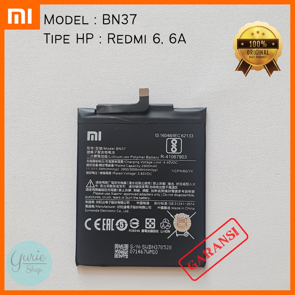 Jual BATERAI BATTERY BATRE XIAOMI REDMI 6 6A BN37 ORIGINAL | Shopee ...