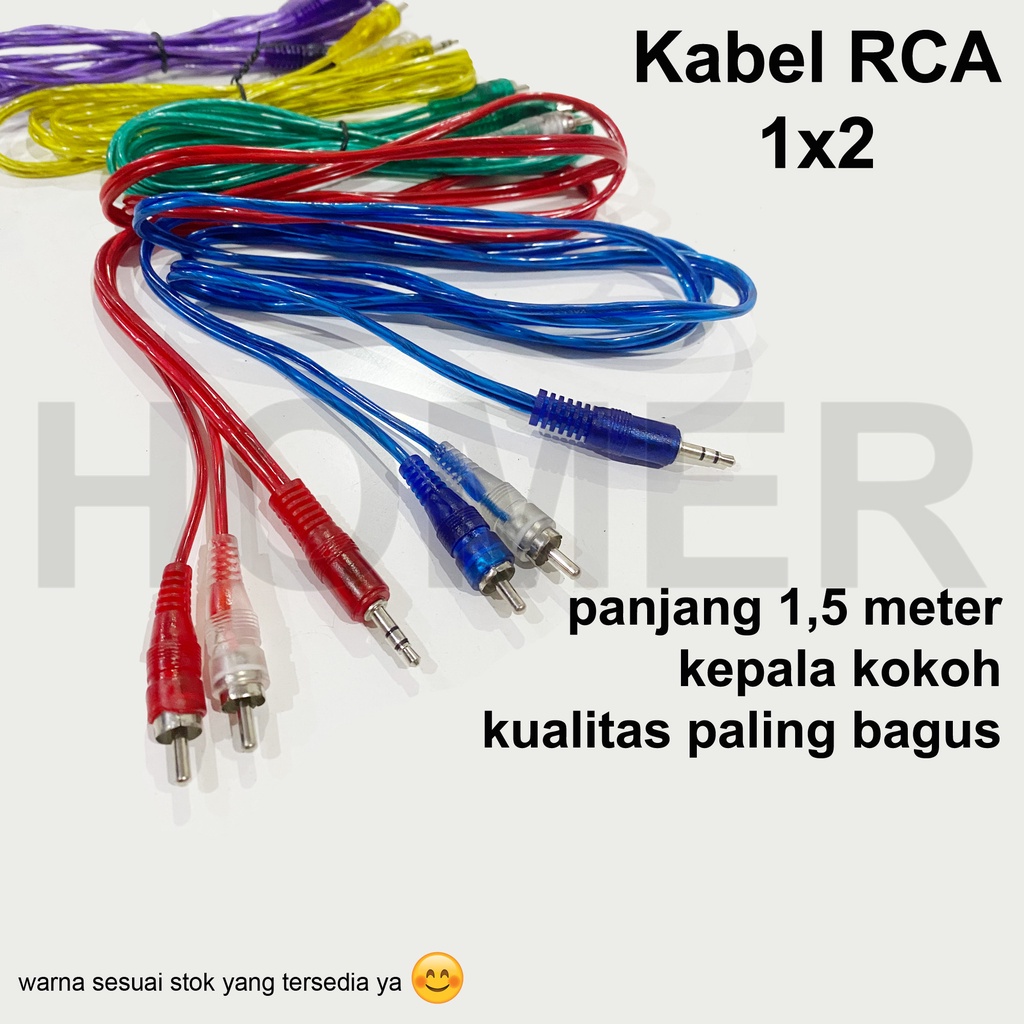 Jual Kabel Audio RCA 1x2 jek Jack 3,5mm 1,5m AUX 1 ke 2 warna biru merah hijau kuning ungu hitam ...
