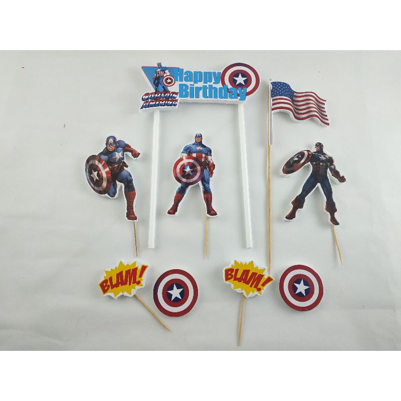 Jual cake toper captain america / tusuk cupcake captain america ...