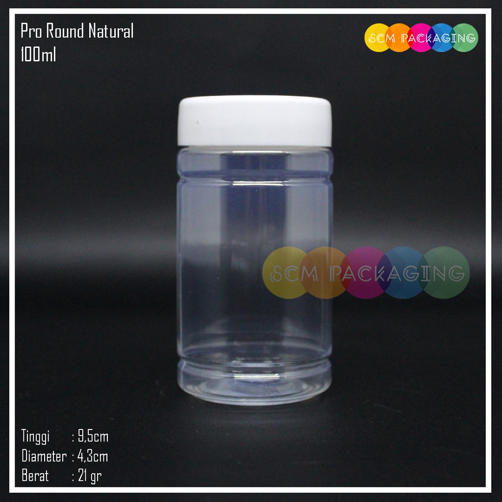 Jual BOTOL PLASTIK PROROUND 100ML NATURAL CLEAR KEMASAN KAPSUL OBAT ...