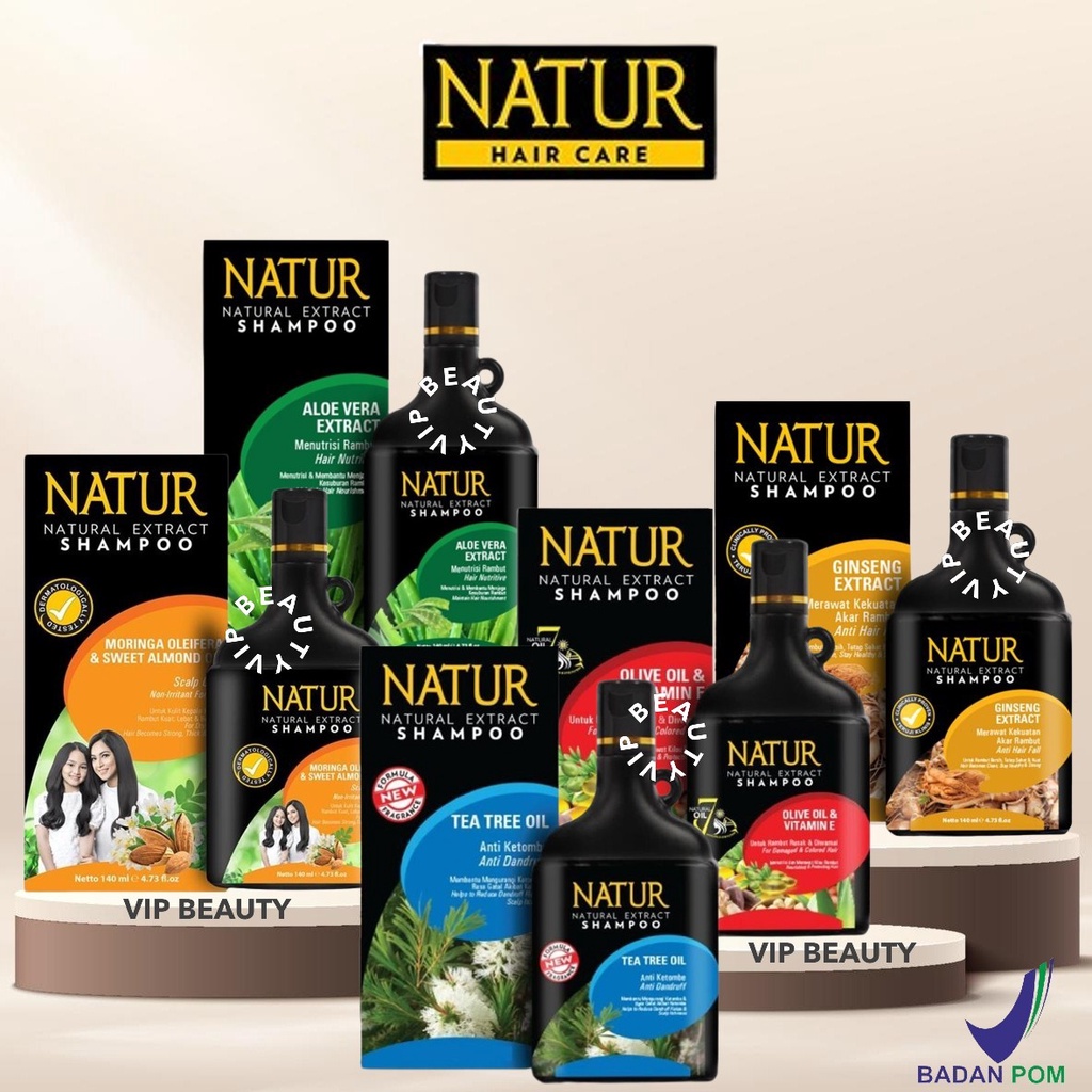 Jual NATUR Hair Natural Extract Shampoo Ginseng | Aloe Vera | Tea Tree Oil | Olive Oil & Vitamin ...