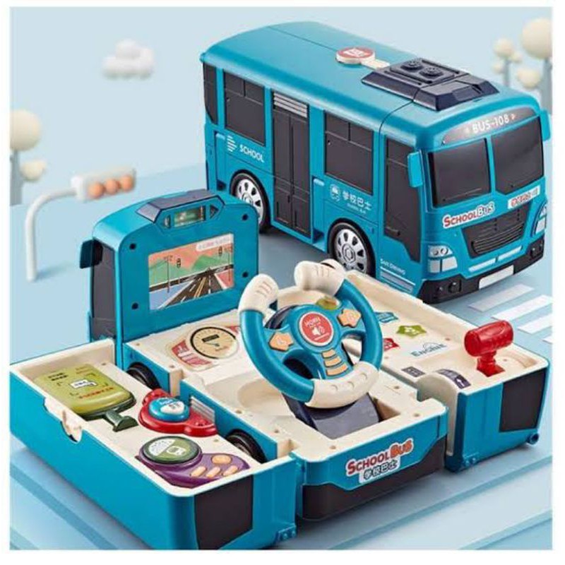 Jual multi function school bus steering toys transformation bus pretend ...