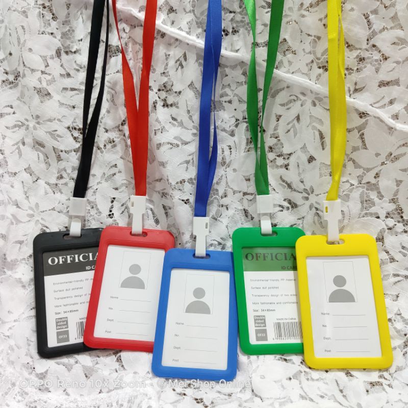 Jual Name Tag + Kalung 2 sisi Tali Warna Warni / ID Card Holder ...