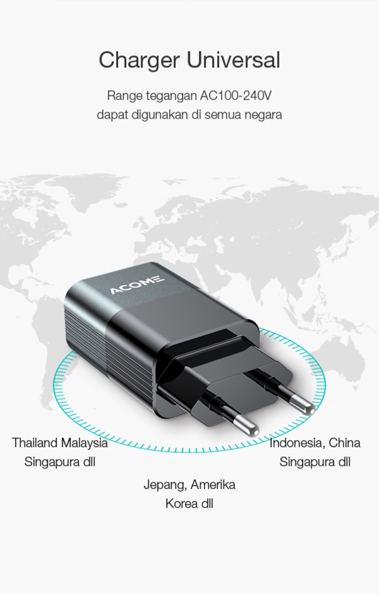 Jual ACOME Charger Original 3A QC3.0 Fast Charging Micro USB Type-C ...