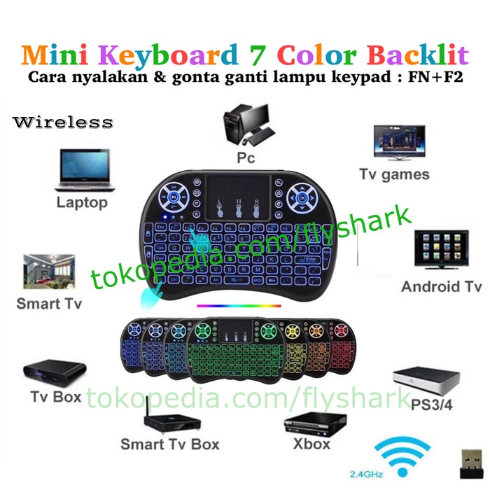 Jual MINI KEYBOARD WIRELESS I8 TOUCHPAD MOUSE WITH 7 COLOR BACKLIT ...