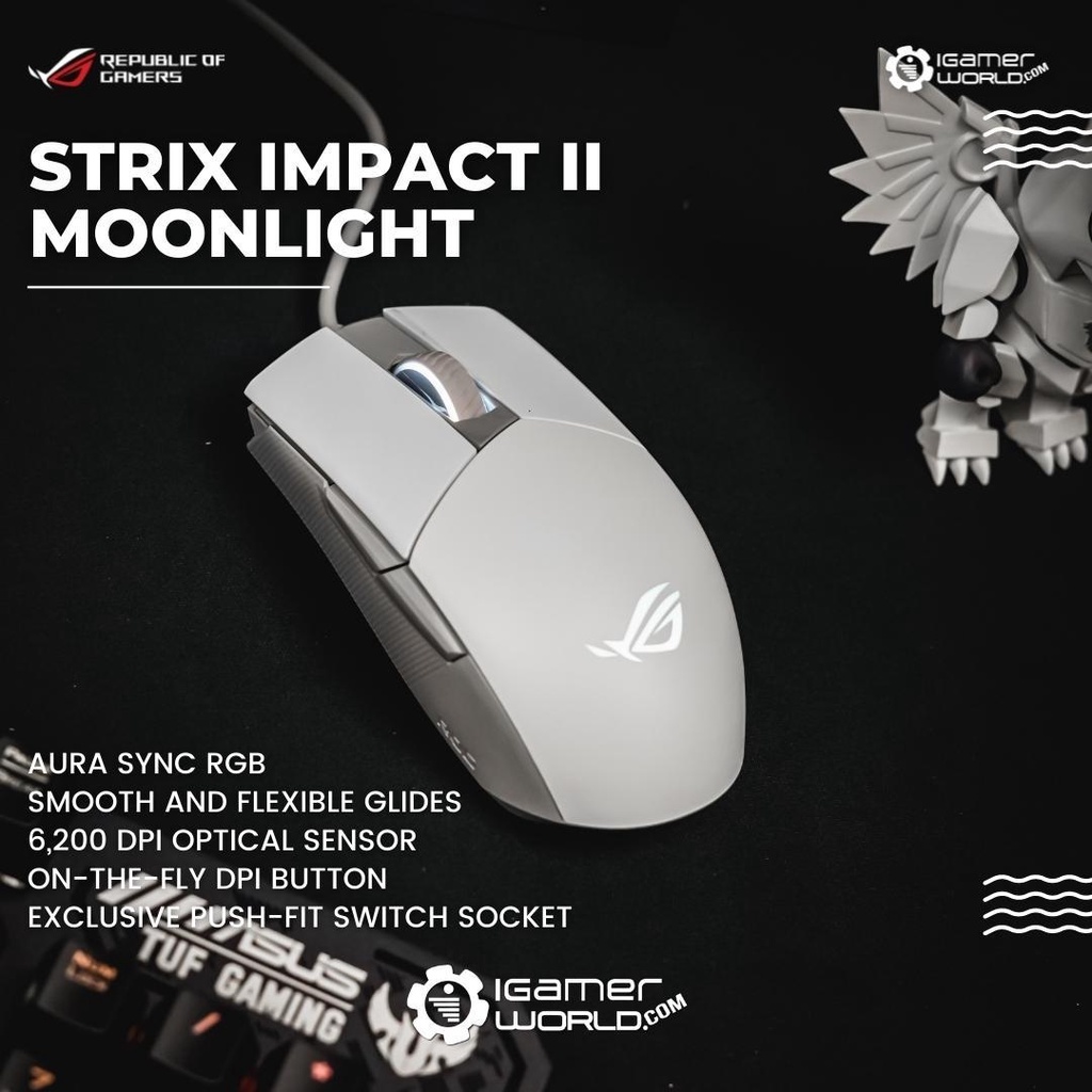 Jual ASUS ROG Strix Impact II Moonlight White Ambidextrous Gaming Mouse ...