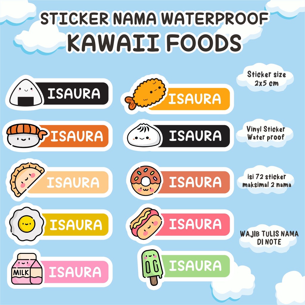 Jual KAWAII FOODS STICKER NAMA WATERPROOF | Shopee Indonesia