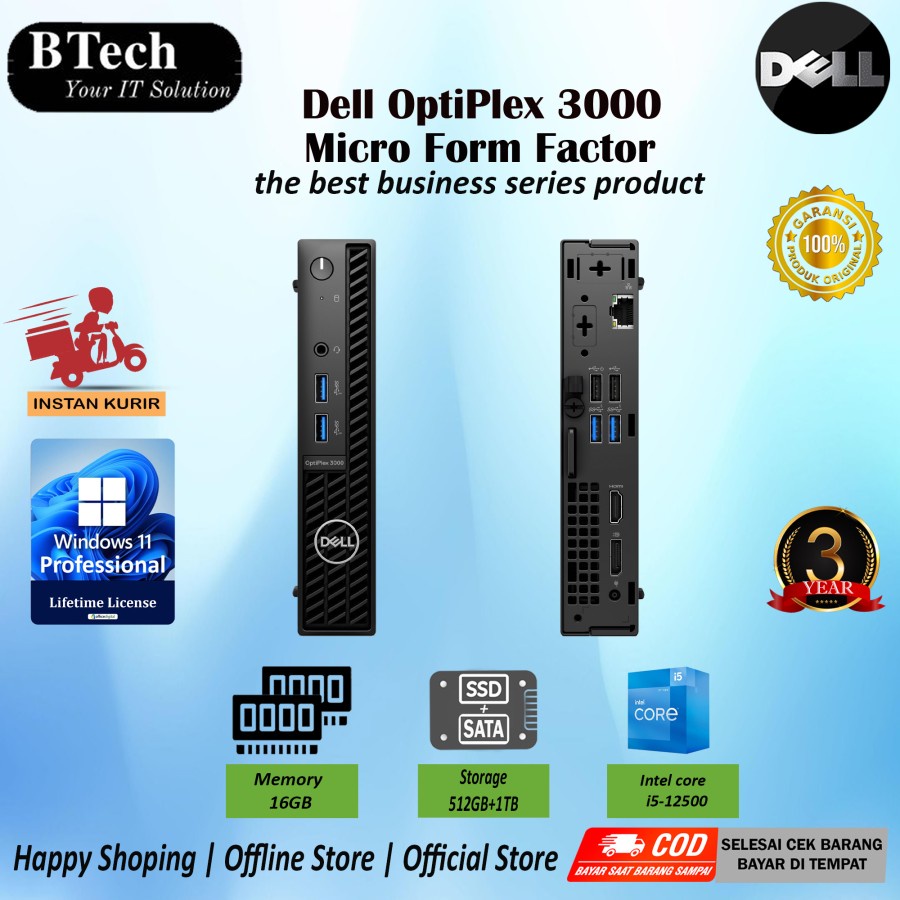 Jual Dell OptiPlex 3000 Micro Intel Core i5-12500 16GB 512GB+1TB W11PRO ...