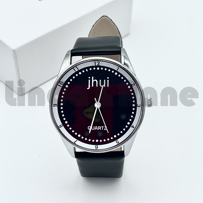 Jual Jam Tangan Jhui Analog Quartz Pria Dan Wanita Strap Pu Hitam ...