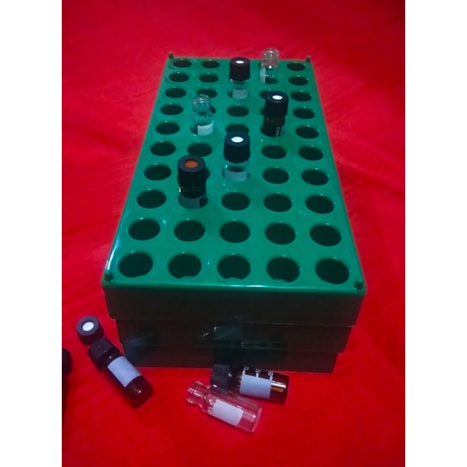 Jual Set Botol Sample Vial 2 ml Amber with PTFE Cap Plus Rack Vial ...