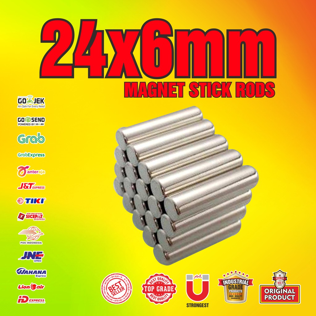 Jual MAGNET NEODYMIUM SUPER STRONG STICK RODS 24X6mm - 24 X 6 mm ...