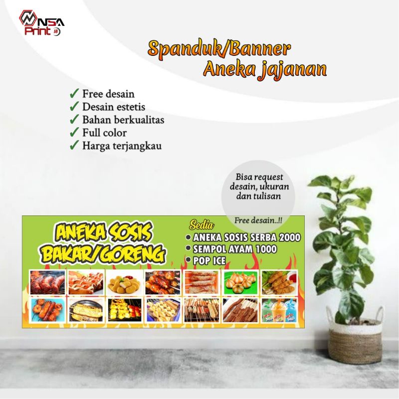 Jual Cetak banner/spanduk, banner Aneka jajanan, sosis & seafood bakar ...